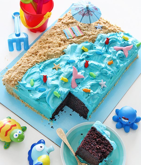 עוגת חוף ים - עוגת שוקולד למסיבת סיום ⋆ פיית העוגיות